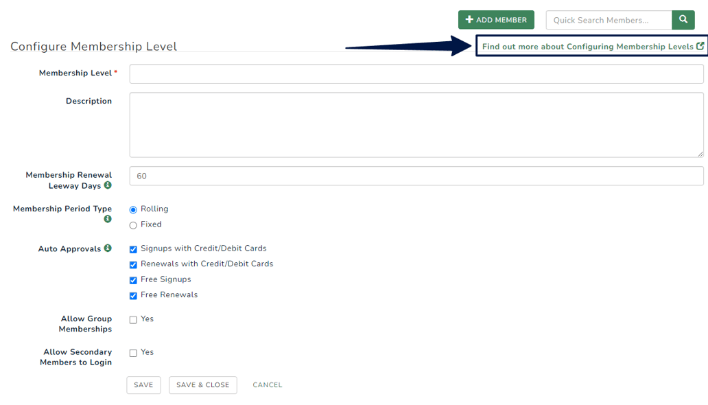 Membership Level Setup